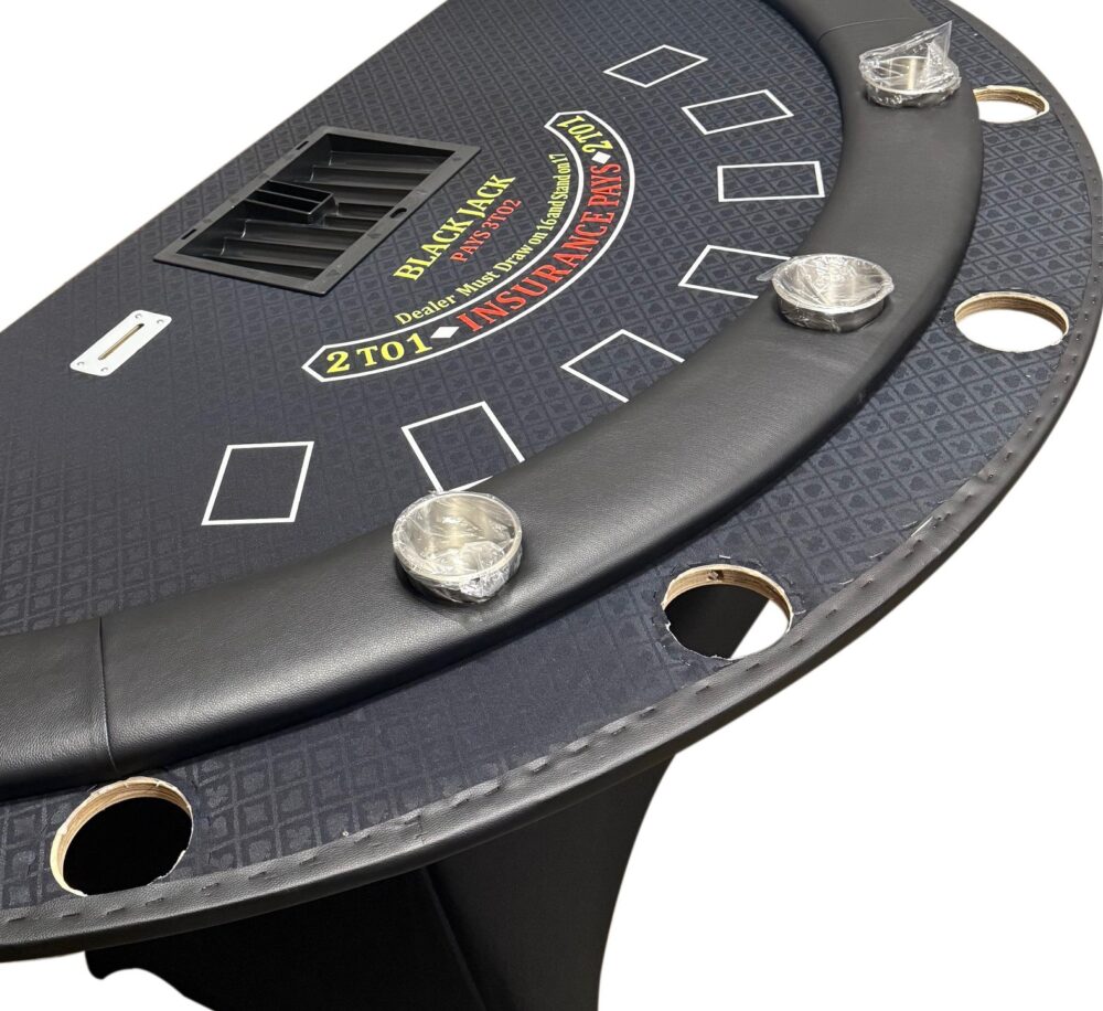 84" Blackjack Table, 37" Tall Folding Metal Legs, black felt ...